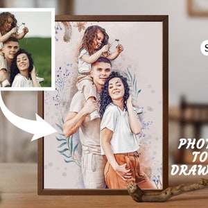 Personalized Watercolor Family Portrait on Framed Canvas, Customizable ...
