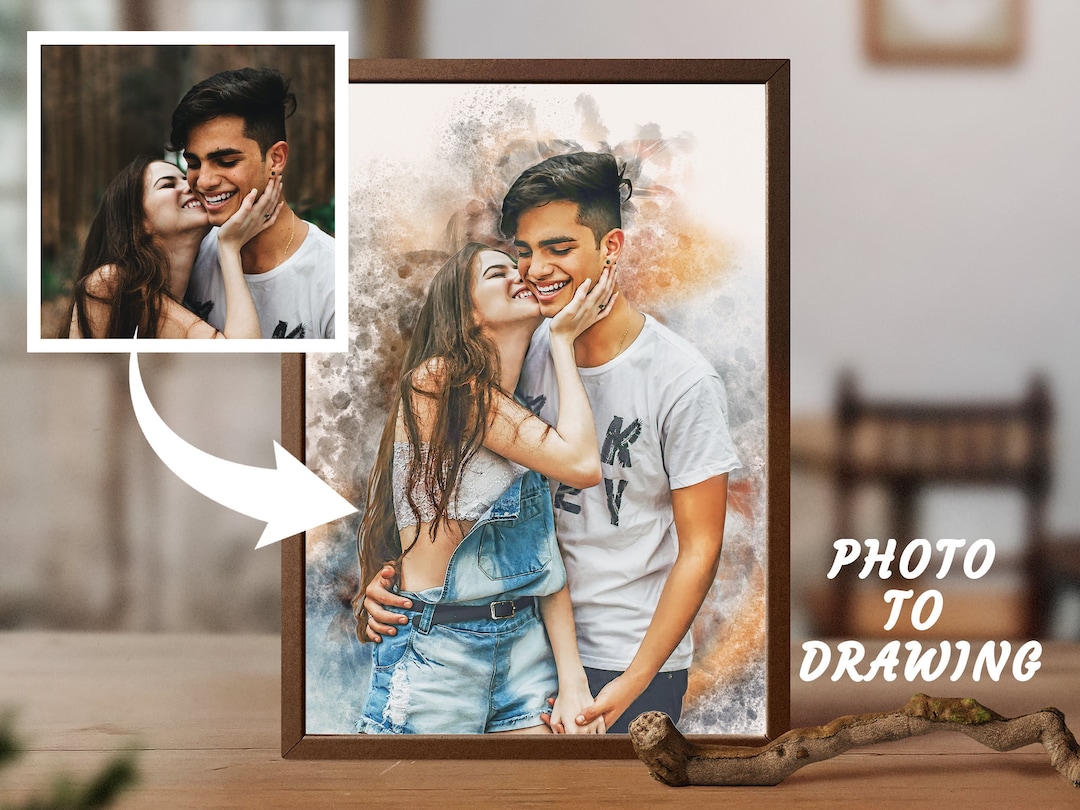 Customizable Watercolor Couple Portrait, Personalized Lovers Artwork on ...