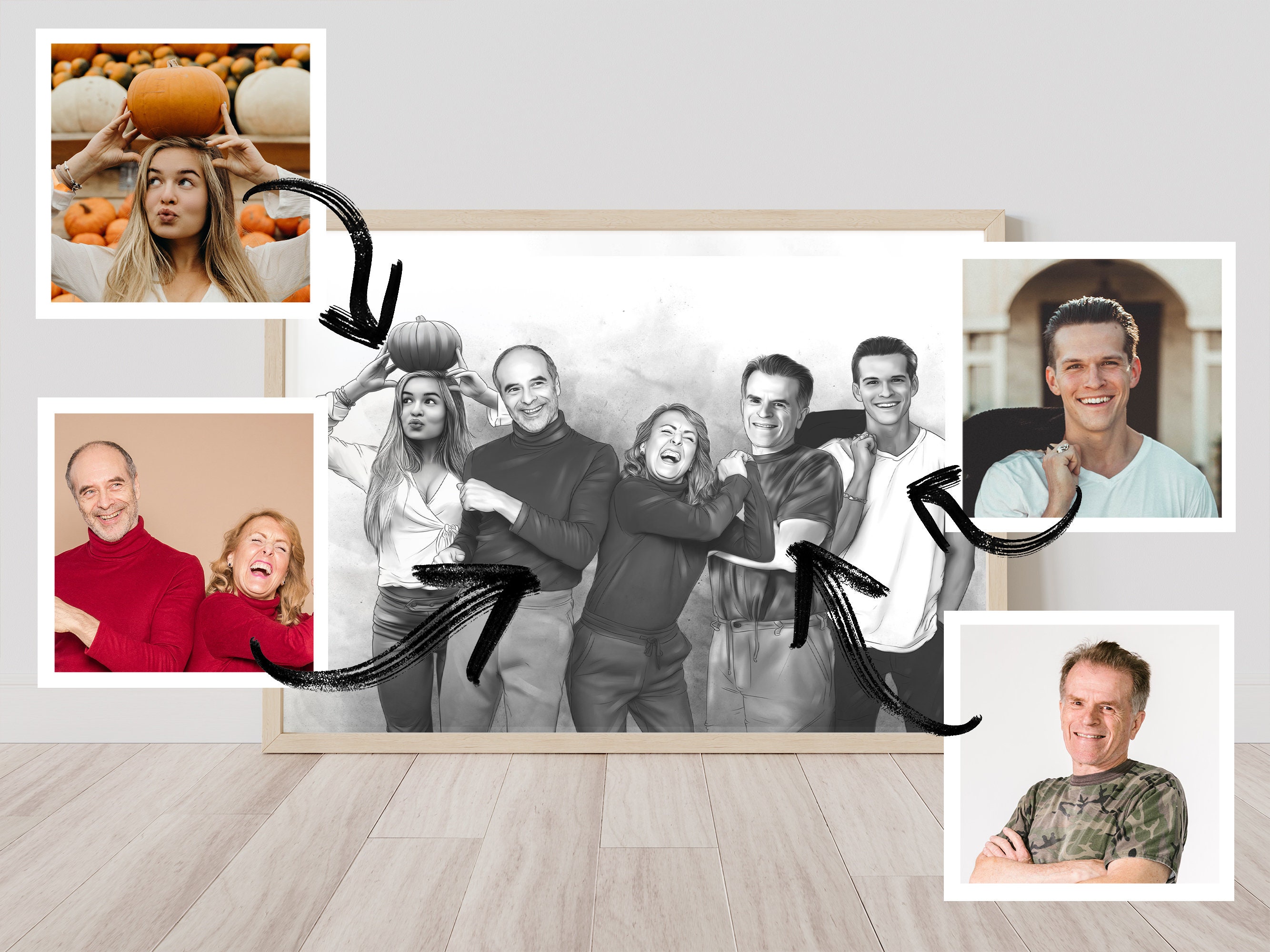 Combine Photos Into a Drawing Add Person to Photo Add | Etsy Canada