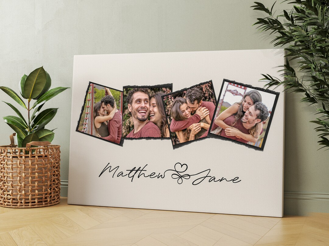 Custom Couple Photo Collage With Any Text, Personalized Picture ...