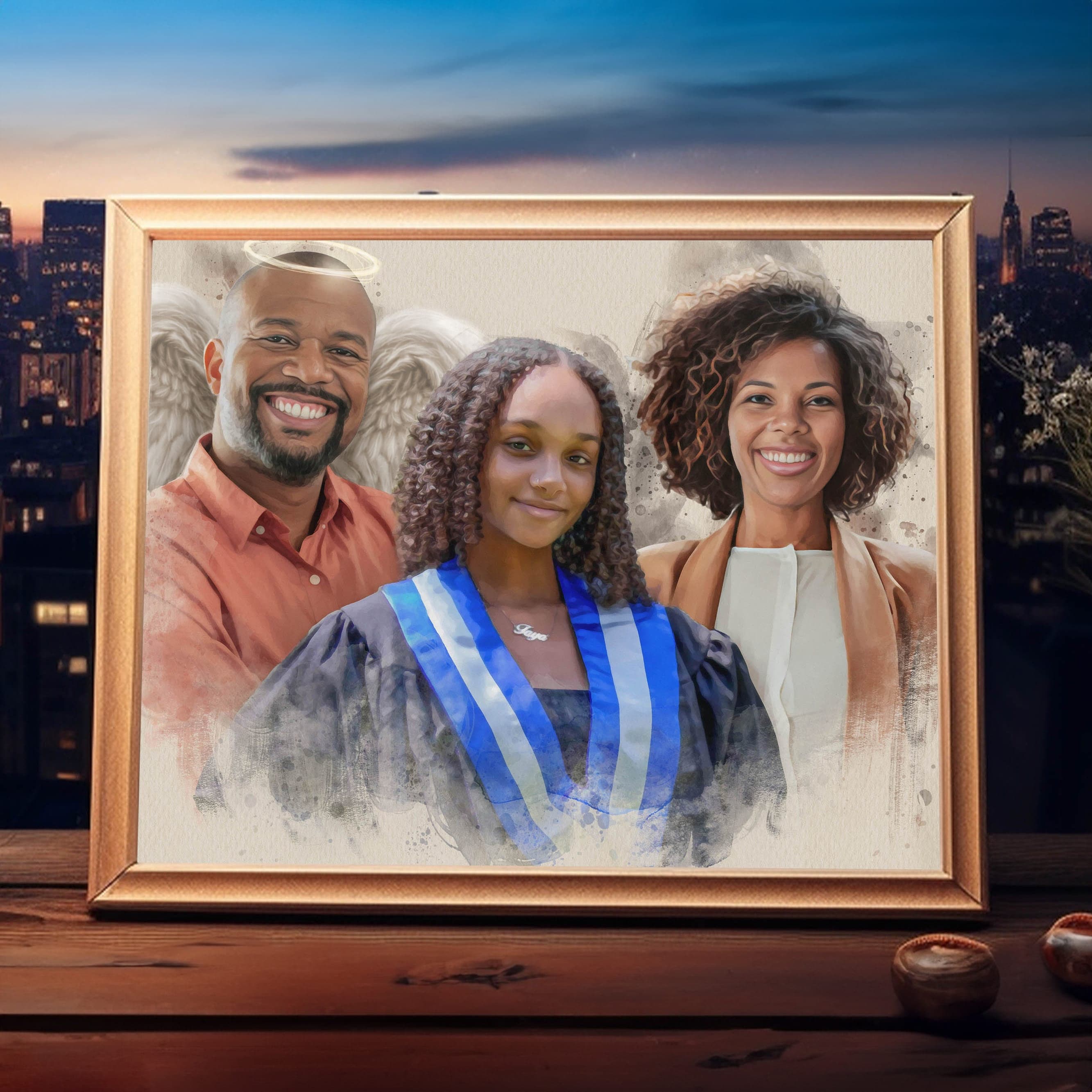 Custom Watercolor Memorial Family Drawing, Deceased Parent Painting, in ...