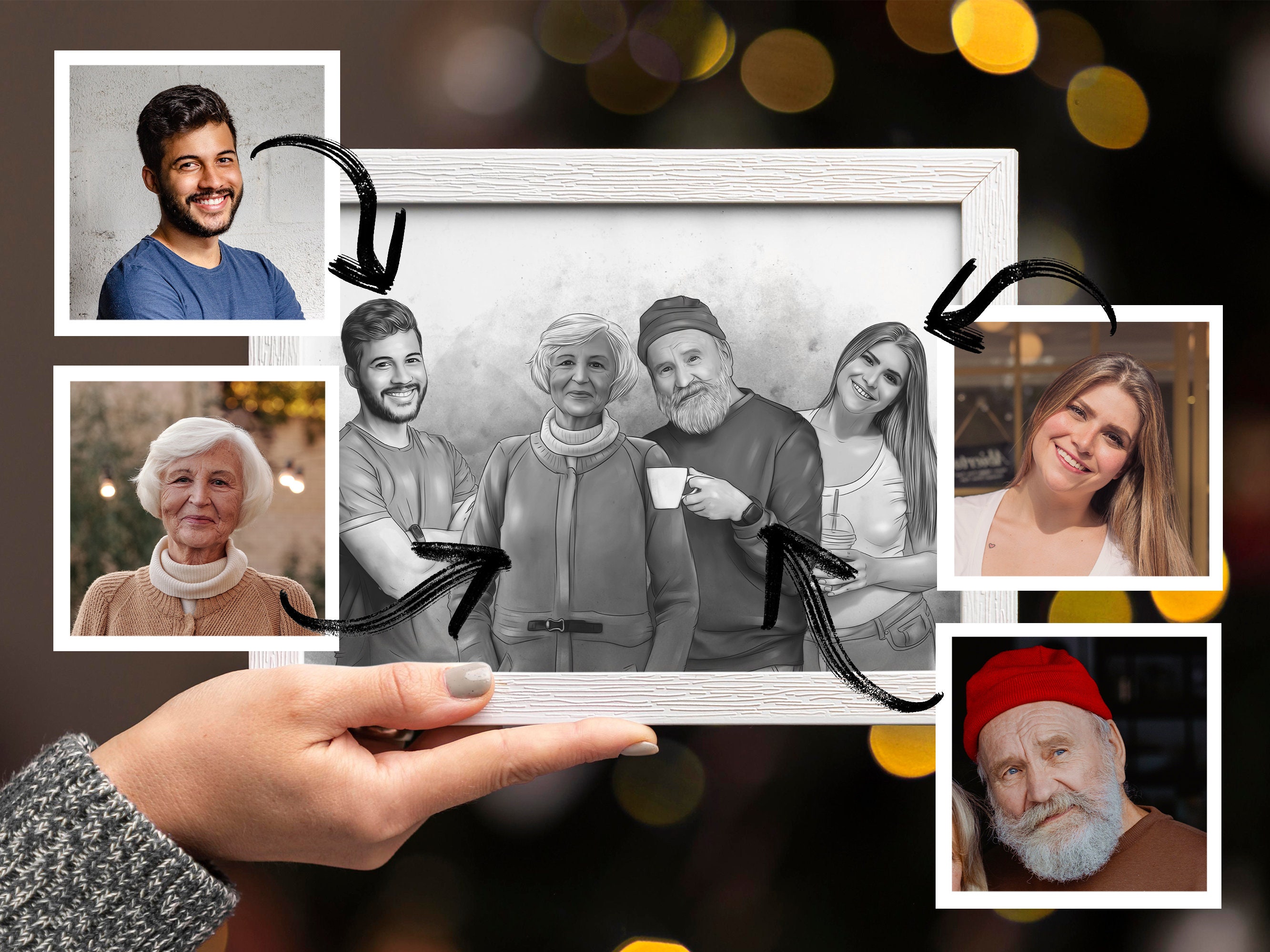 Combine Photos Into a Drawing Add Person to Photo Add | Etsy Canada