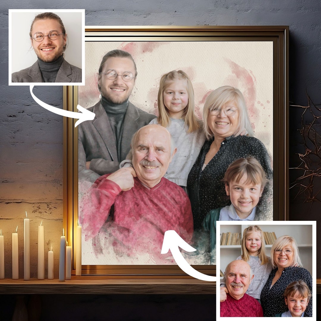 Personalized Watercolor Grandparents Portrait From Photo, Customizable ...