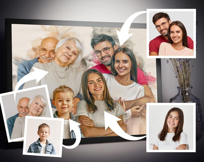 Custom Memorial Drawing, Add Deceased Loved One, Family Portrait ...