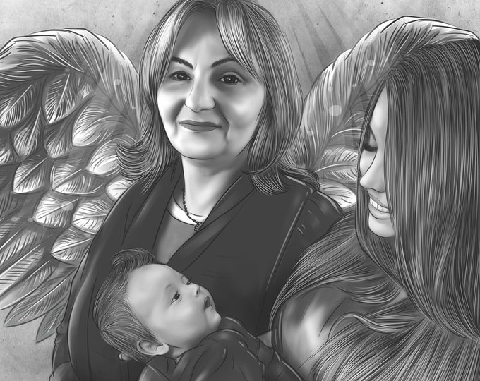 Custom Memorial Drawing, Add Deceased Loved One, Family Portrait ...