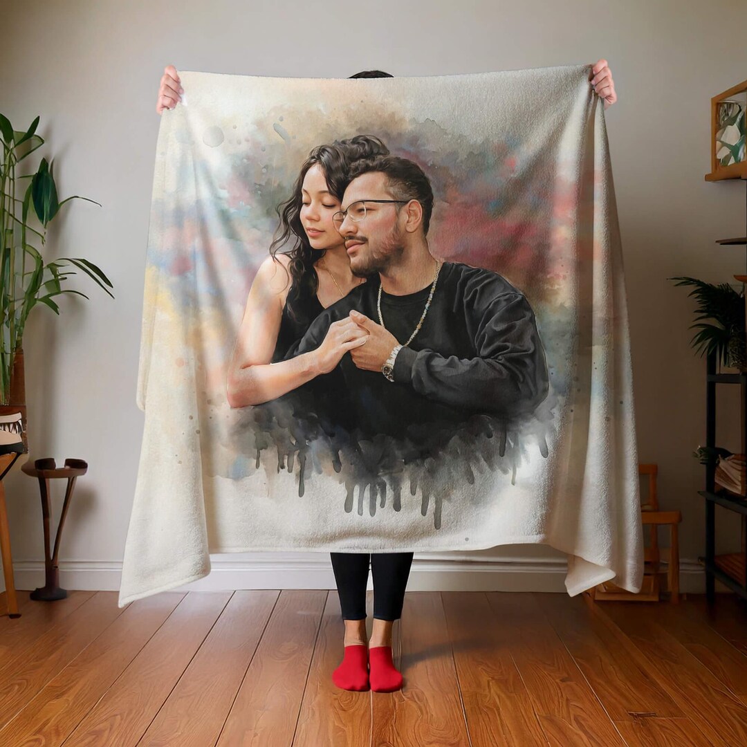 Personalized Couple Portrait Blanket, Romantic Gifts, 1st Anniversary ...
