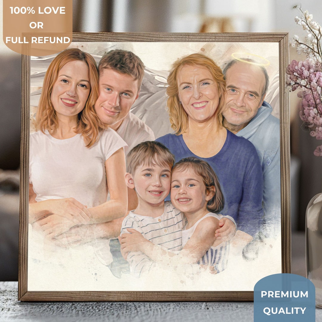 Custom Watercolor Memorial Family Drawing, Deceased Parent Painting, in ...