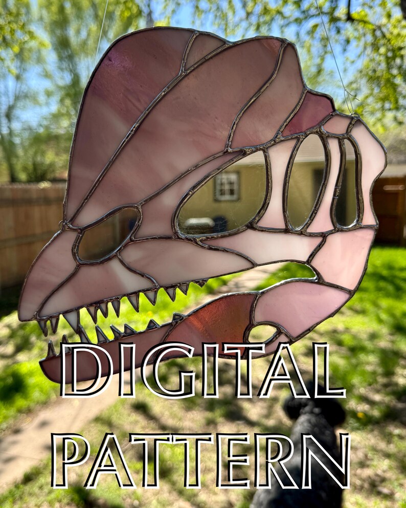Digital Pattern Dilophosaurus Skull, Stained Glass Pattern Download ...