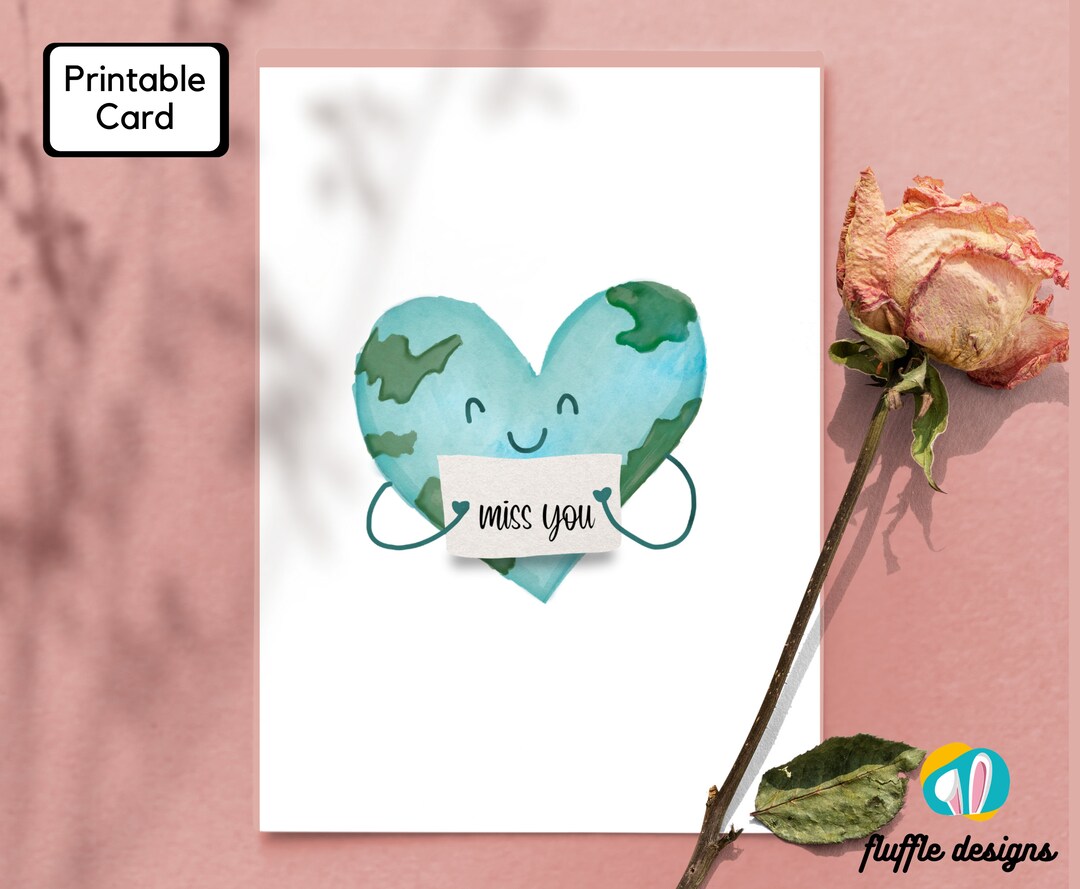 Miss You Digital Printable Greeting Card, Instant Download PDF 5x7 Inch ...