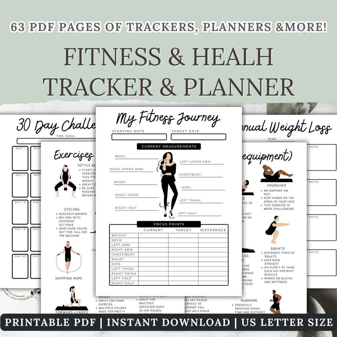 Printable Fitness Planner Bundle: Weight Loss, Workout, Medical Logs ...