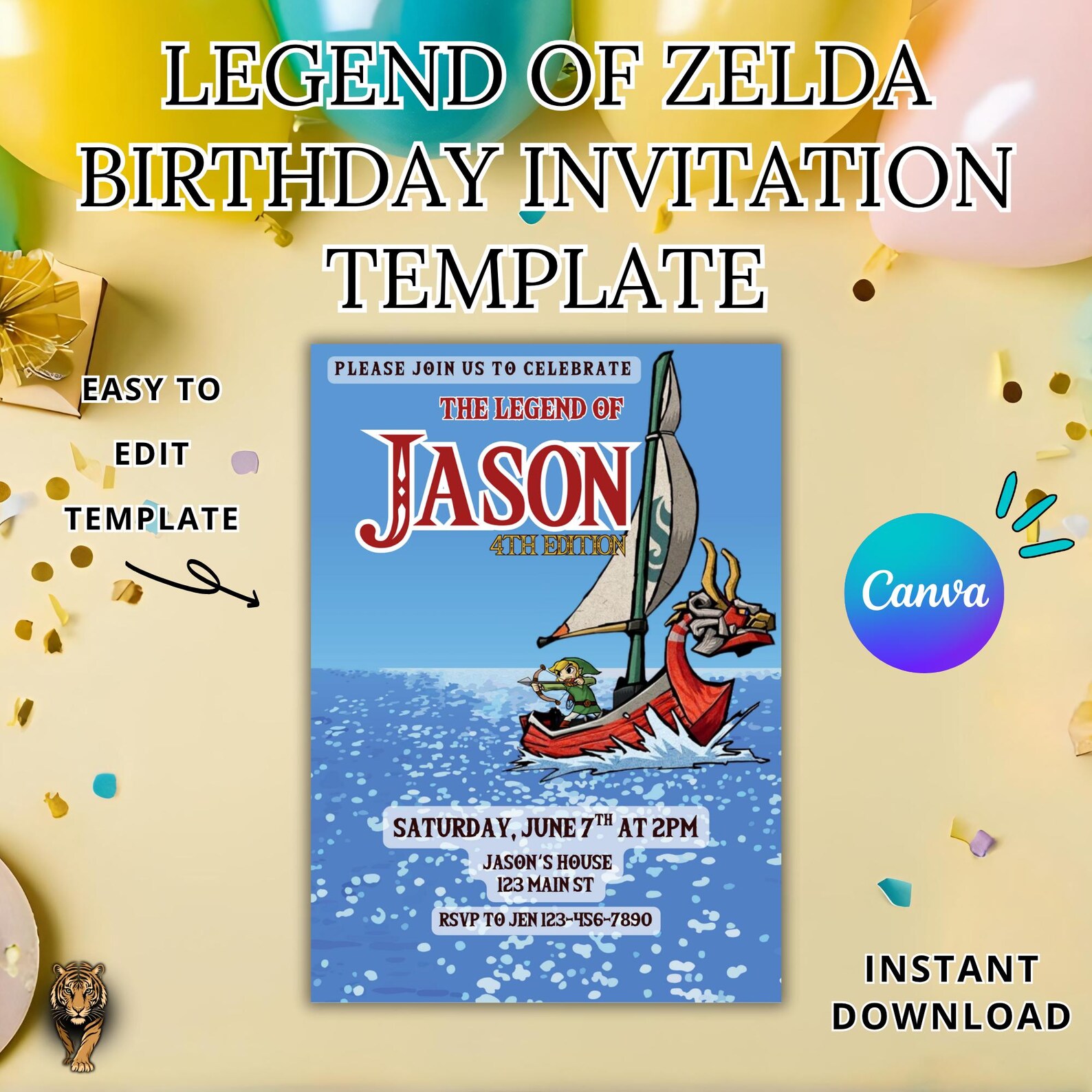 Legend of Zelda Birthday Invitation: Editable Video Game Party (canva ...