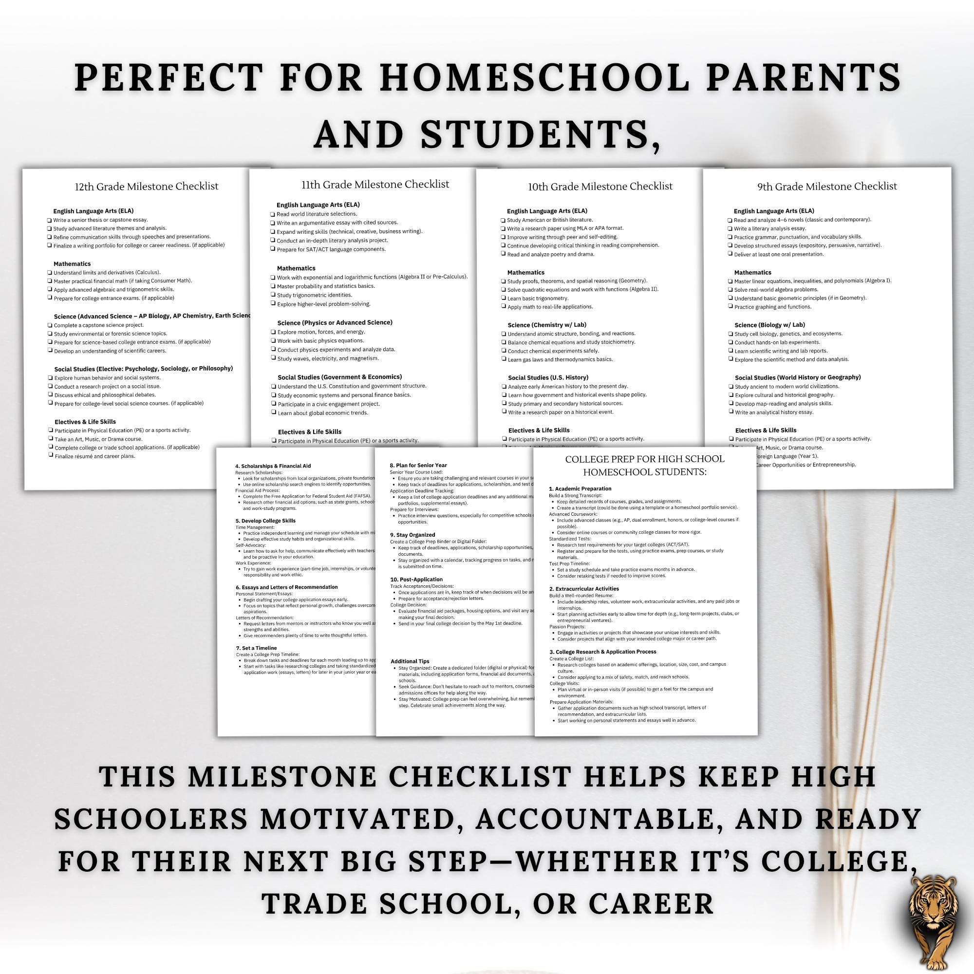 Homeschool High School Milestone Checklist: College Prep (PDF) - Etsy