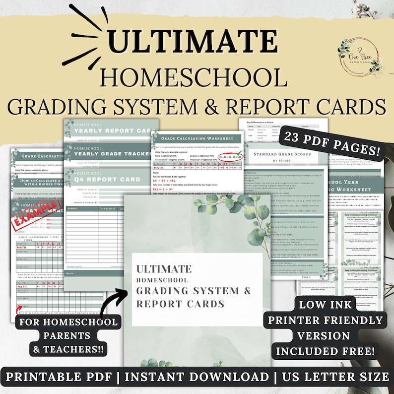 Homeschool Grading System & Report Cards: K-12 (printable PDF) - Etsy
