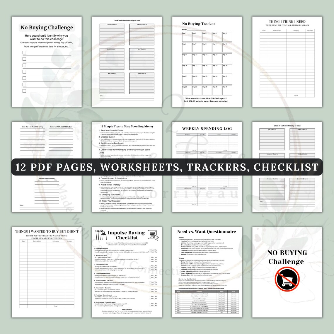 No-buy Challenge Printable Bundle: Savings Tracker (PDF Download) - Etsy