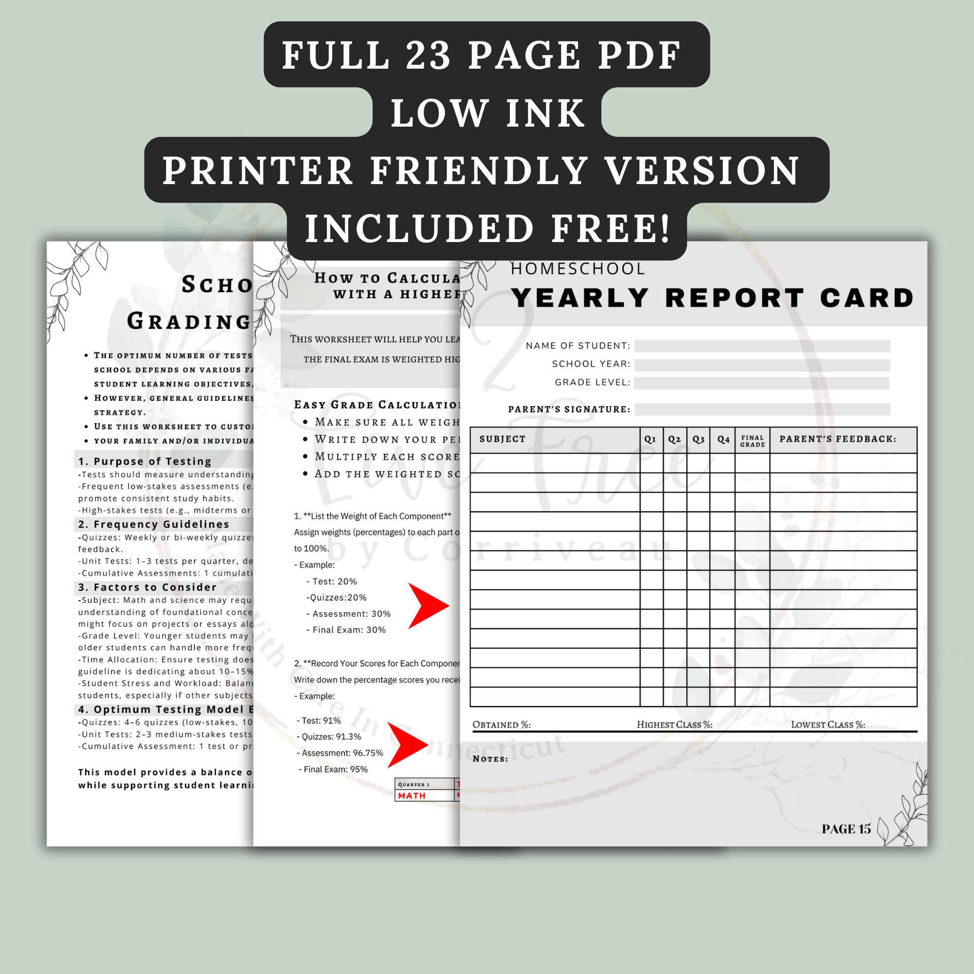 Homeschool Grading System & Report Cards | Kindergarten to 12th Grade ...