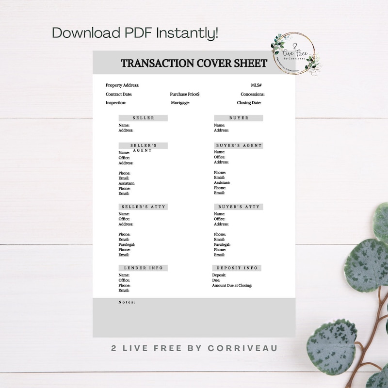Transaction Cover Sheet - Etsy