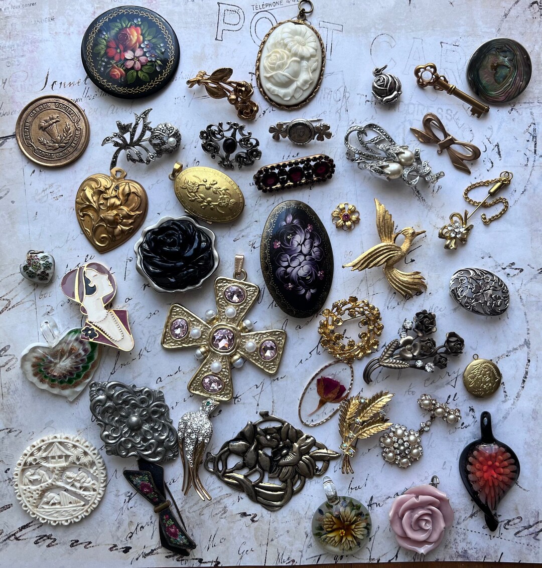LOT 2 Set of 38 Antique Old Vintage Pendants Brooches Medals European ...