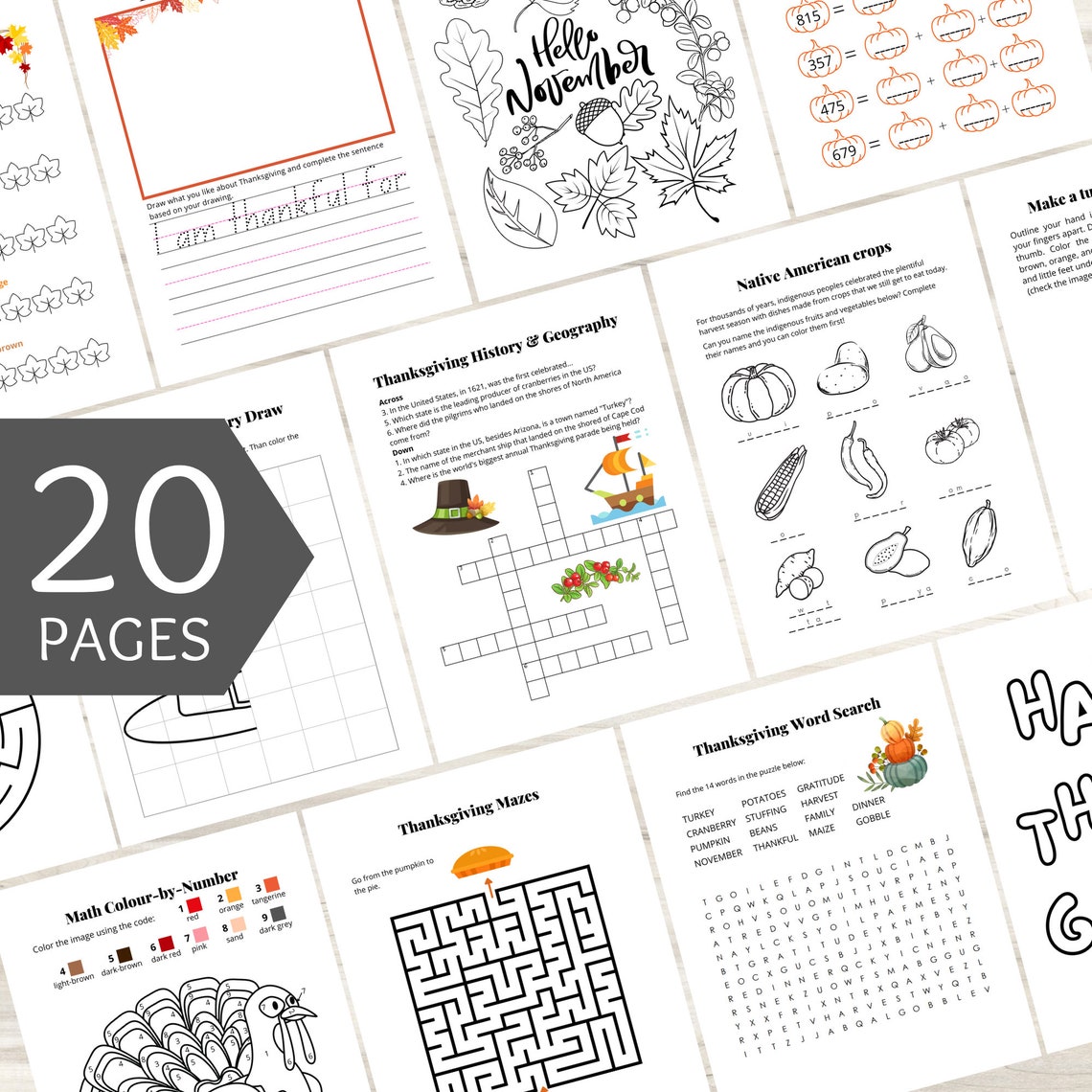 Thanksgiving Printables for Elementary School Children, Coloring Sheets ...