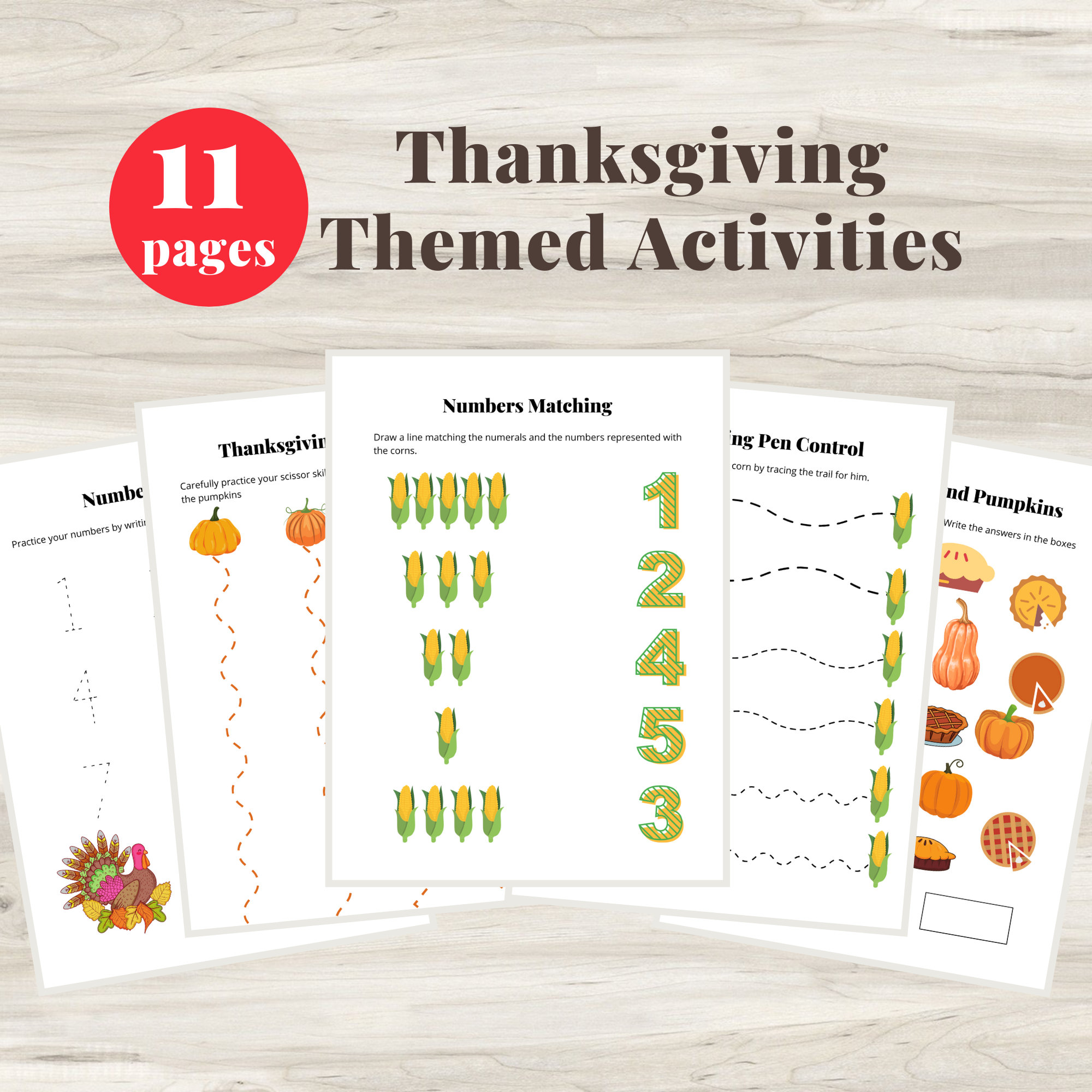 Thanksgiving Pre-writing Lines and Numbers Tracing, Handwriting ...