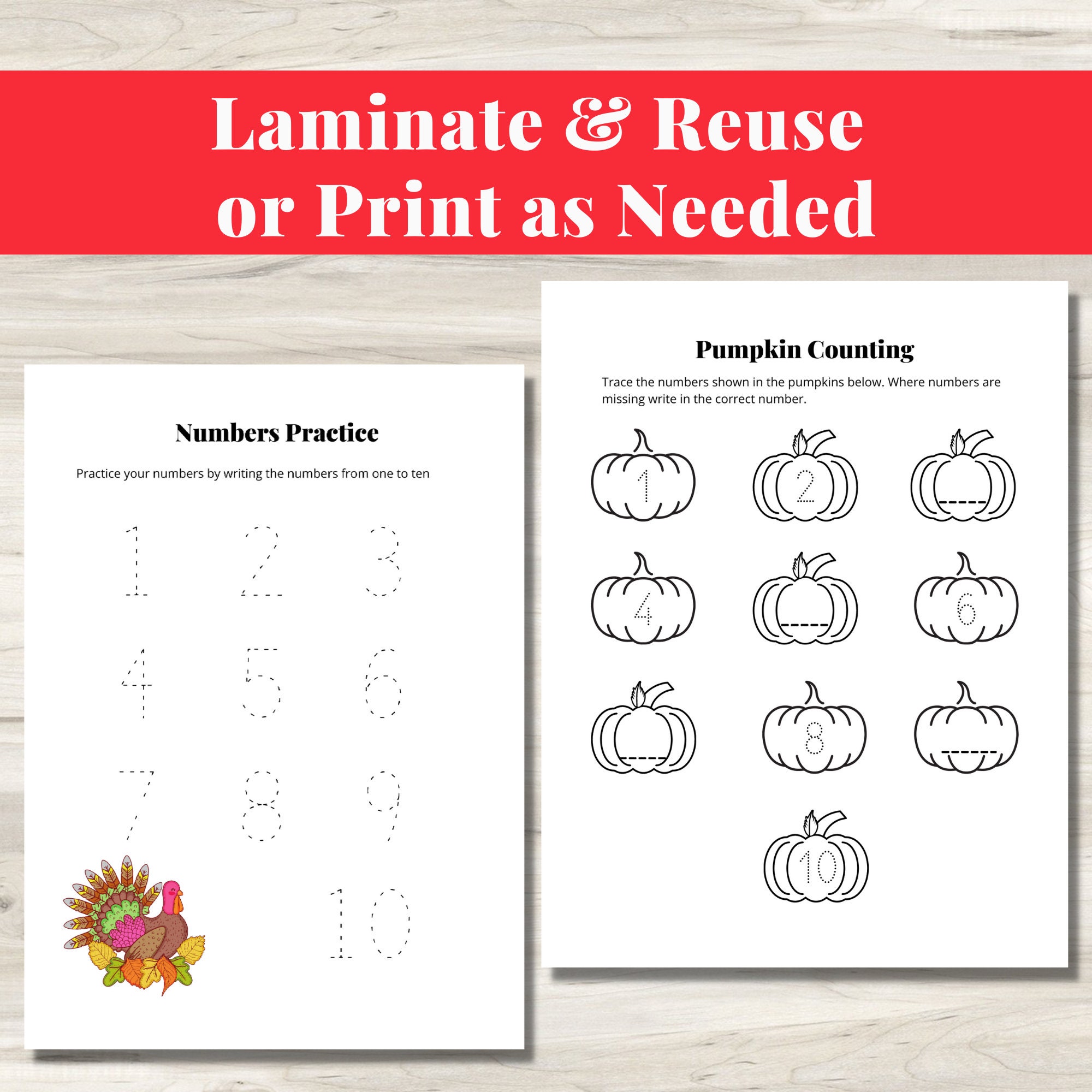 Thanksgiving Pre-writing Lines and Numbers Tracing, Handwriting ...