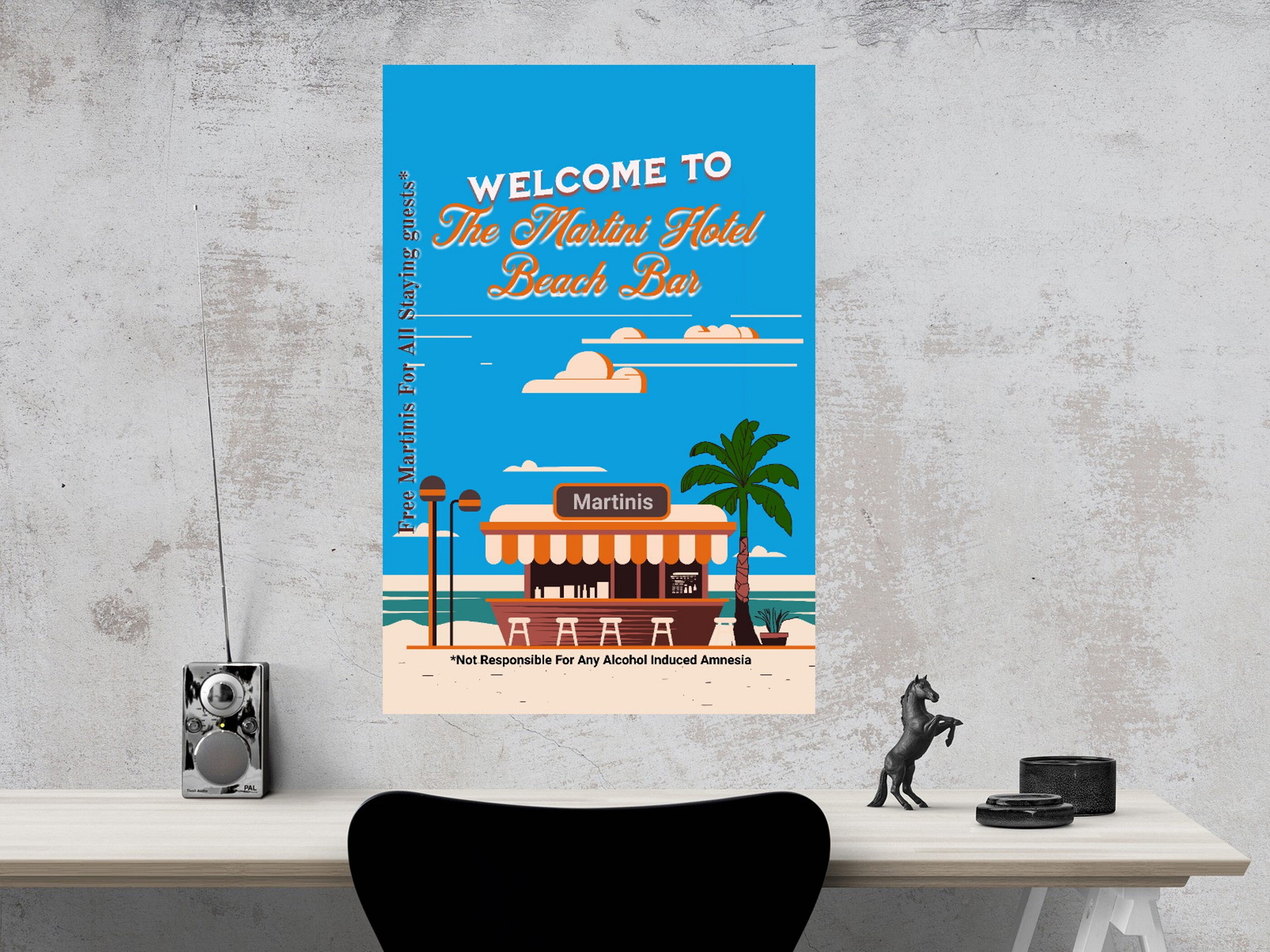 Retro Wall Art Poster of Hotel Bar on Beach, Gift for Home Bar Owner - Etsy