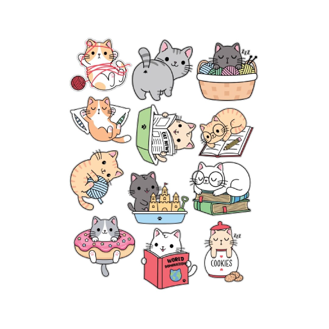 Cat Sticker Sheet, Cute Cat Stickers, Vinyl Cat Stickers, Funny Cat ...
