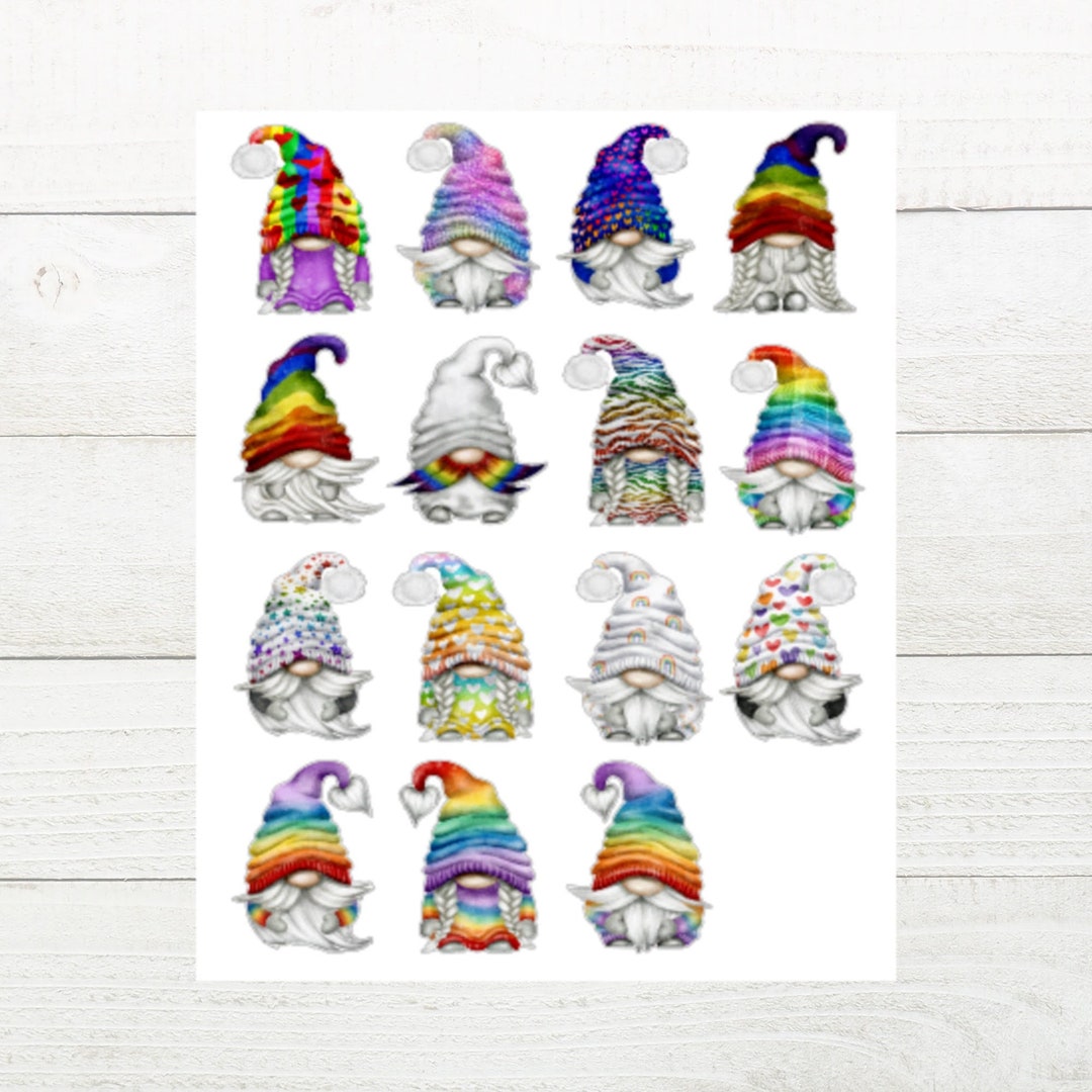 Gnome Sticker Sheet, Cute Gnome Stickers, Vinyl Gnome Stickers, Rainbow ...