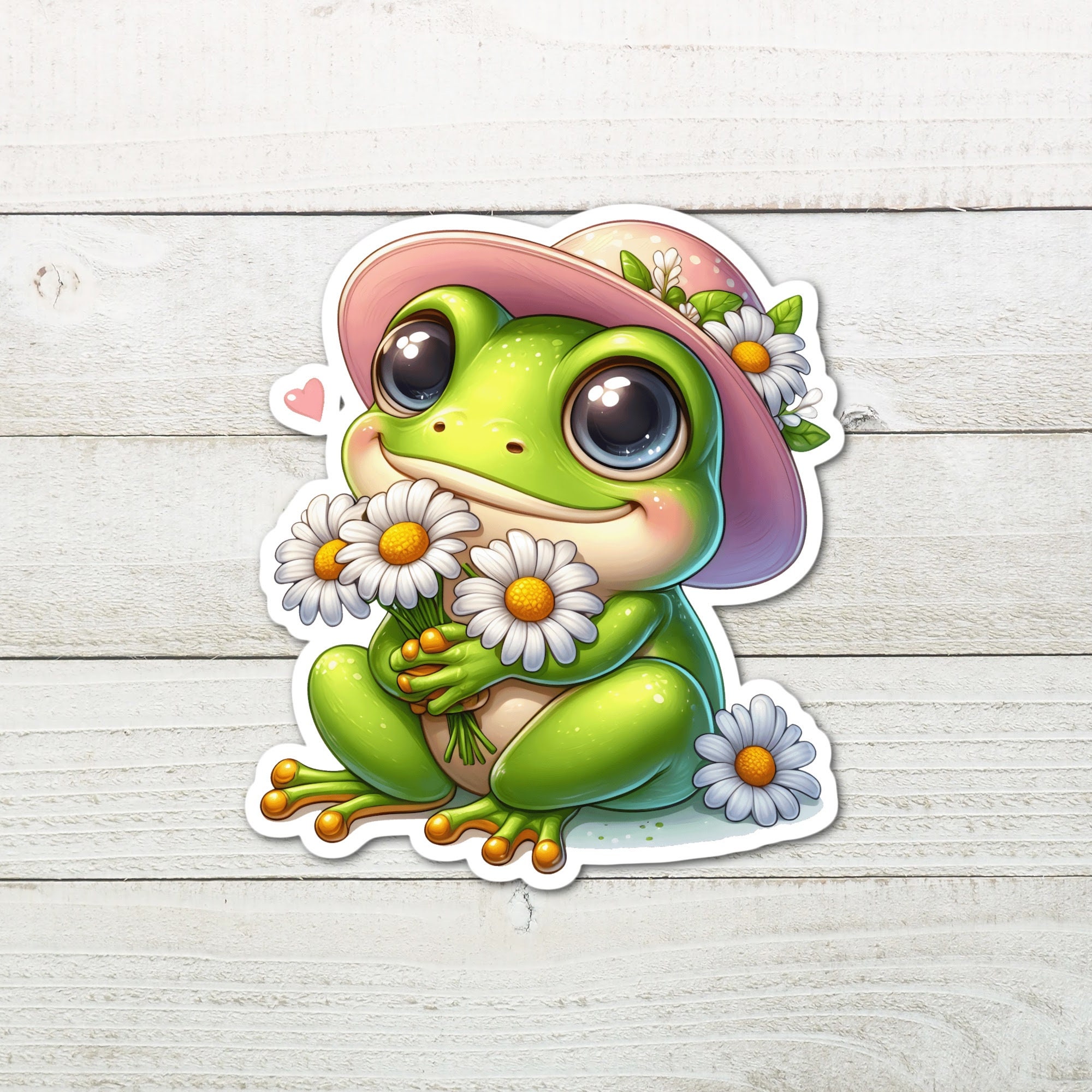 Cute Frog With Daisy Vinyl Sticker, Nature Lover Gift, 3' Frog Sticker ...