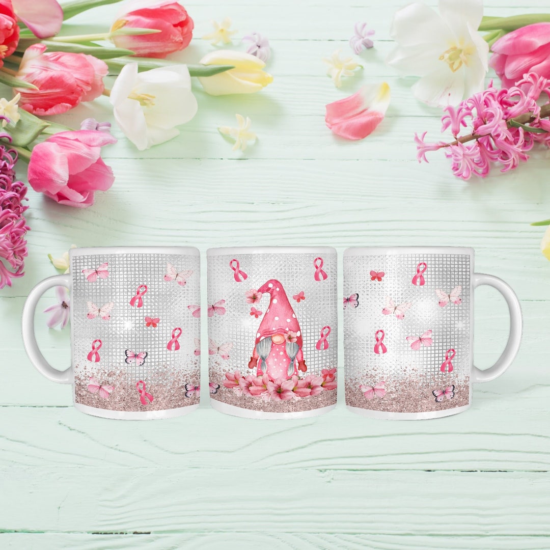 Pink Gnome Mug for Breast Cancer Awareness, Pink Ribbon Gnome Mug ...