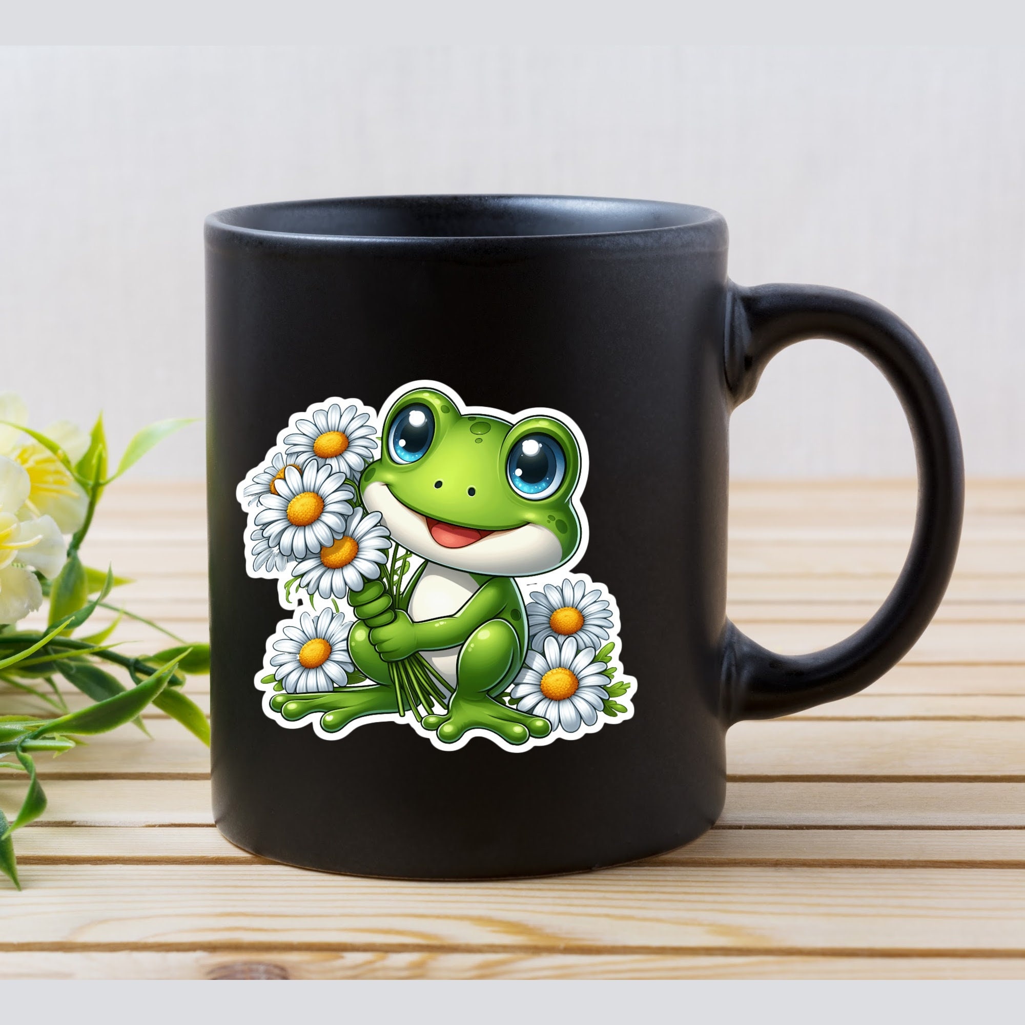 Cute Frog With Daisy Vinyl Sticker, Nature Lover Gift, 3' Frog Sticker ...