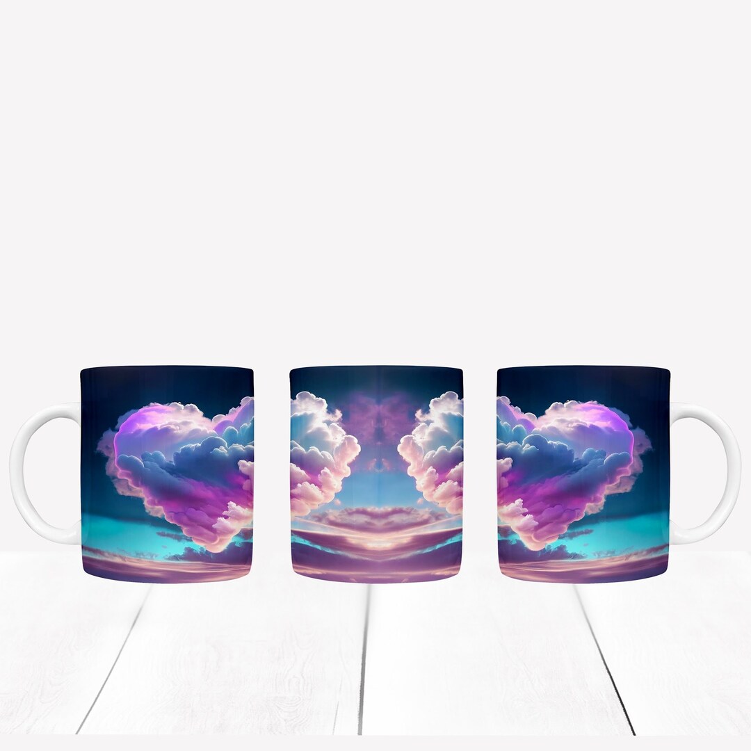 Heart Cloud Mug, 15oz White Ceramic Mug, Mug With Clouds, Pastel Heart ...