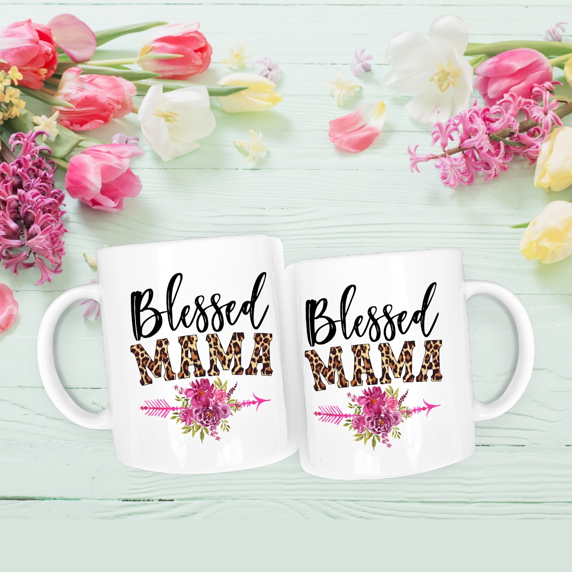 Leopard Print Blessed Mama Design With Flower 15oz White - Etsy