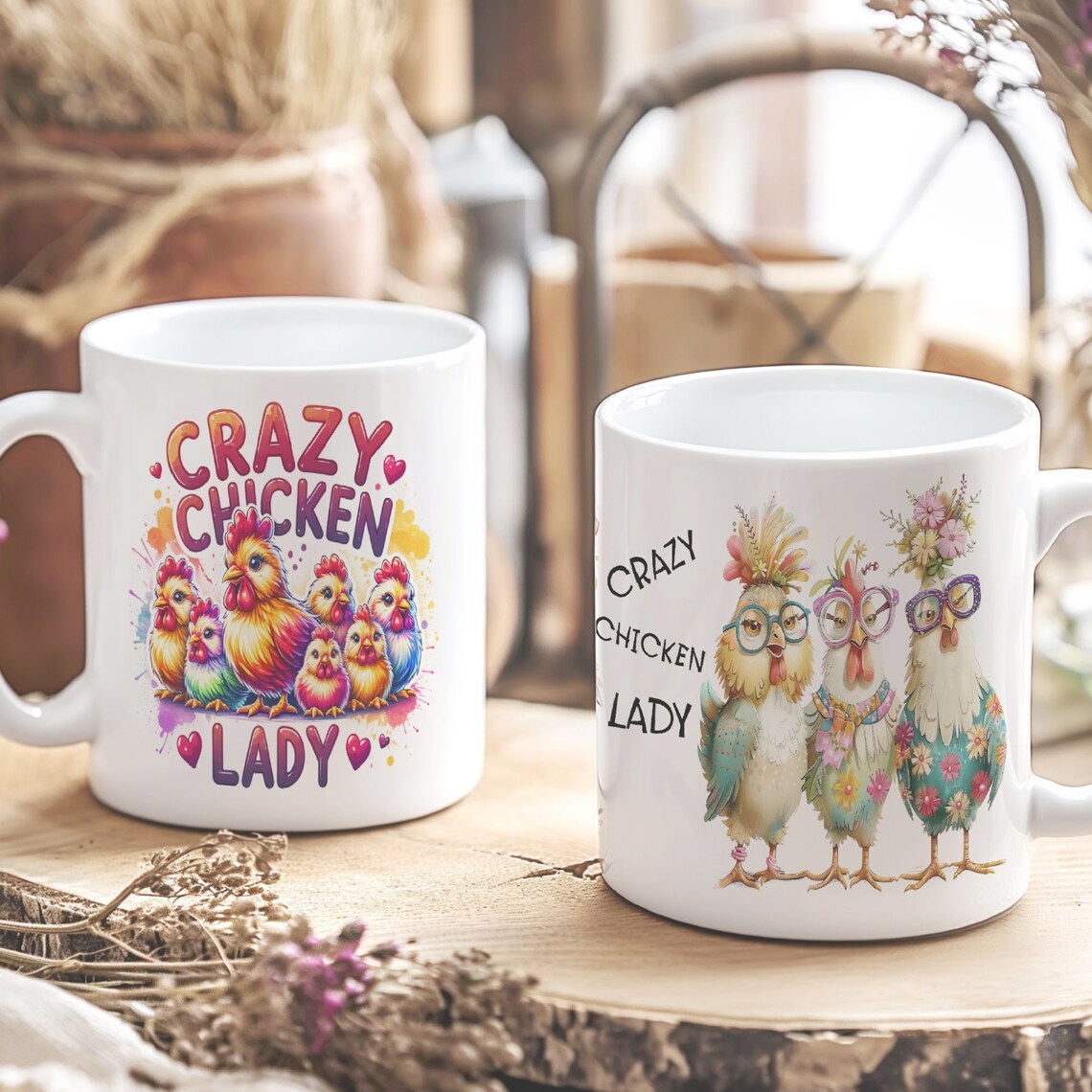 Funny Crazy Chicken Lady Ceramic Coffee Mug, Farmhouse Kitchen Decor ...