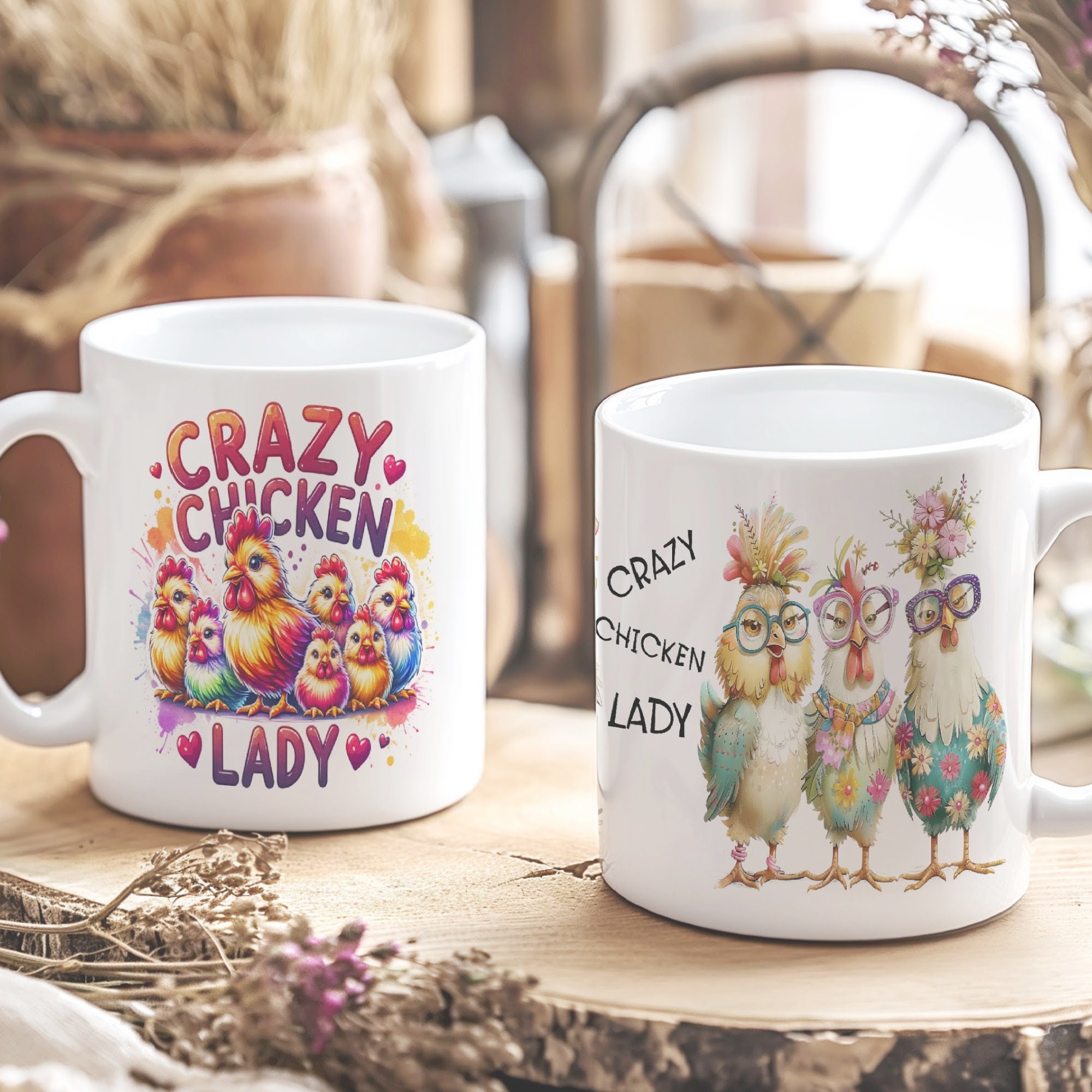 Funny Crazy Chicken Lady Ceramic Coffee Mug, Farmhouse Kitchen Decor ...