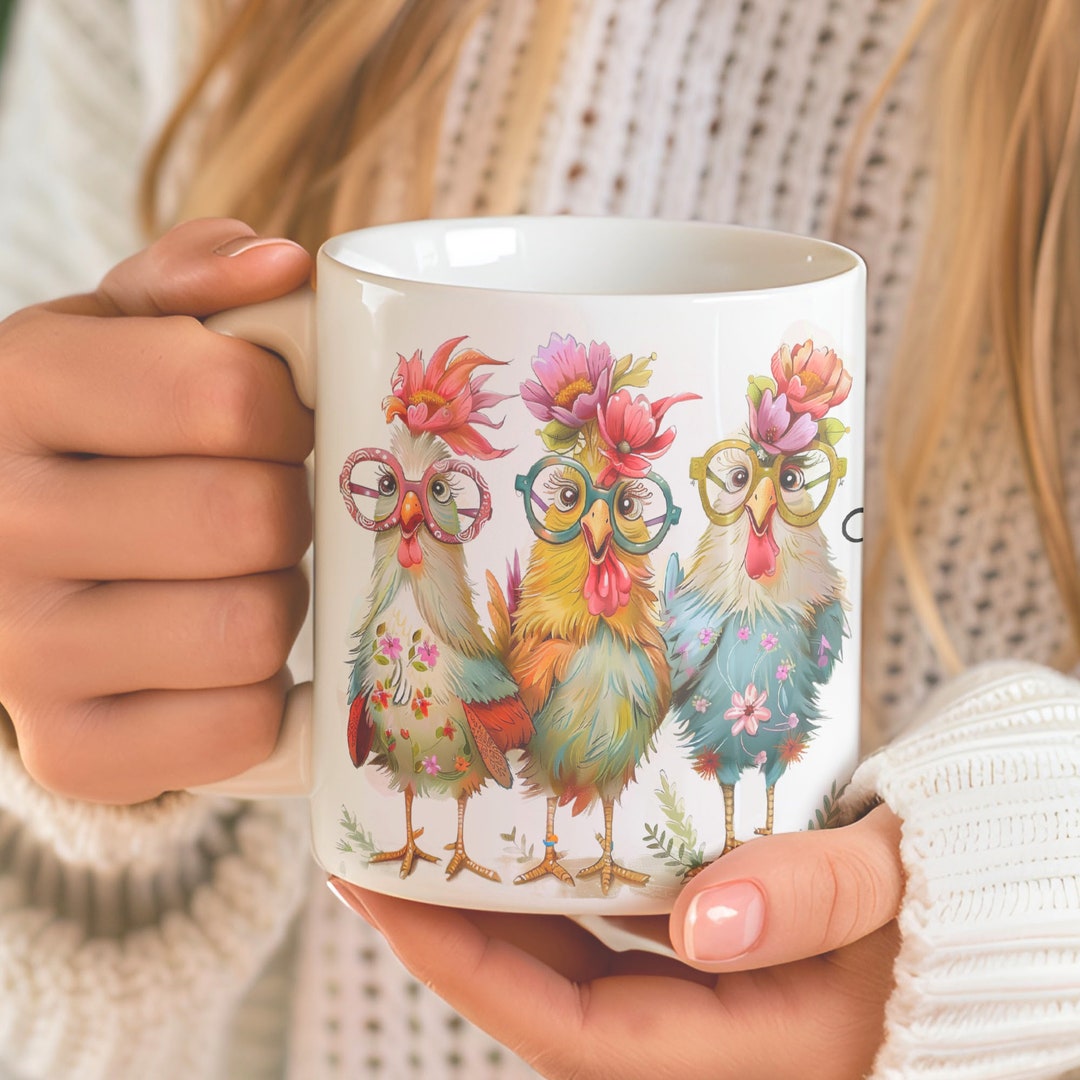 Funny Crazy Chicken Lady Ceramic Coffee Mug, Farmhouse Kitchen Decor ...