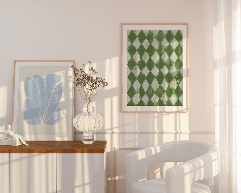 Check Pattern Poster, Green Color Poster, Modern Art Posters ...