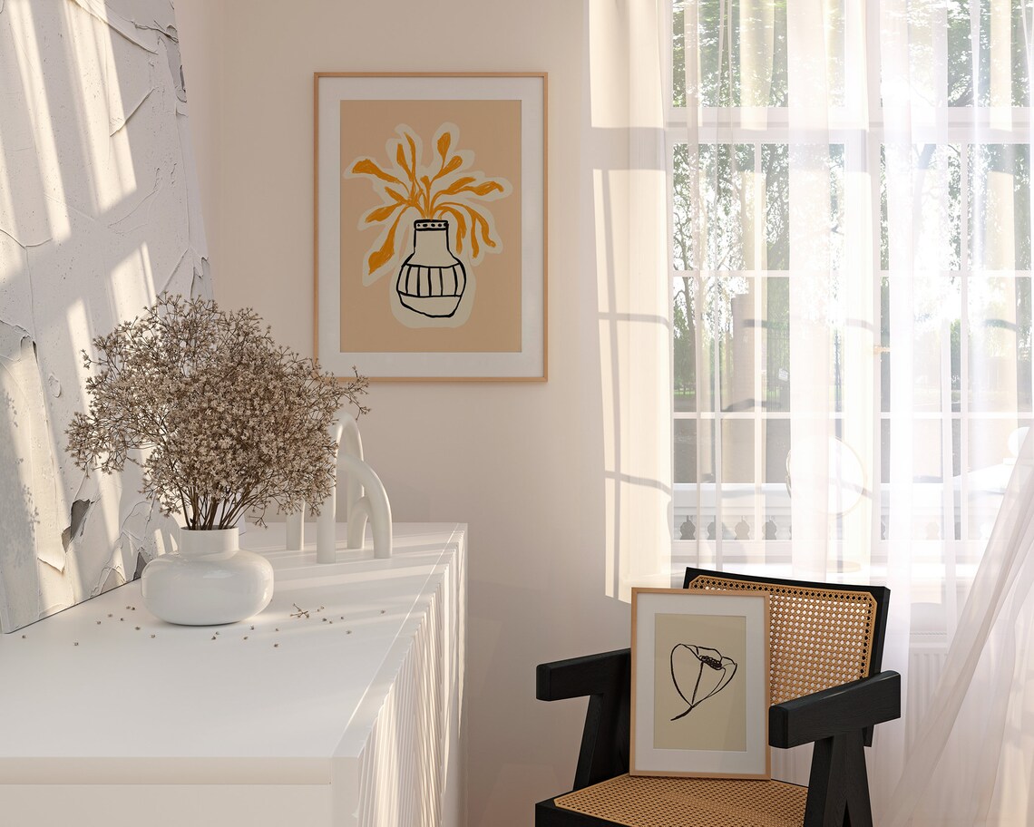 Flower Poster, Abstract Print, Acrylic Poster, Modern Art Posters, Simplicity Posters, Neutral ...