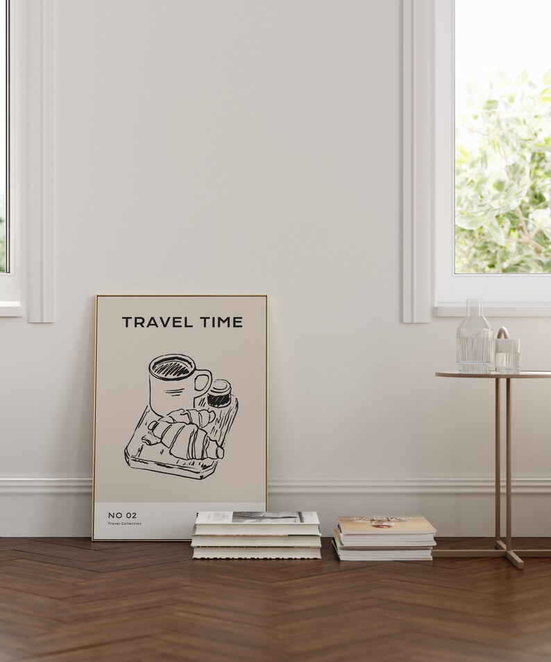 Breakfast Poster, Travel Time, Travel Poster, Line Art Print, Modern ...