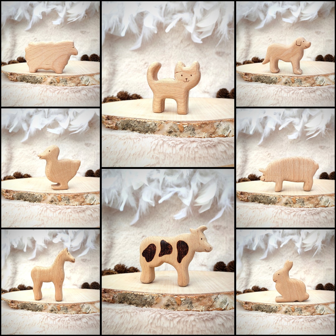 Farm Animals, Handmade Solid Wood Toys beech Made by Hand, CE Certified ...
