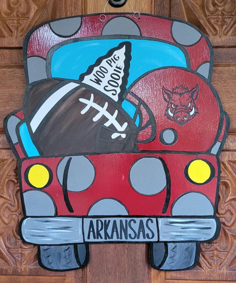 Arkansas Razorback Door Hanger, Red Truck, Large Door Sign, Dorm Deor ...