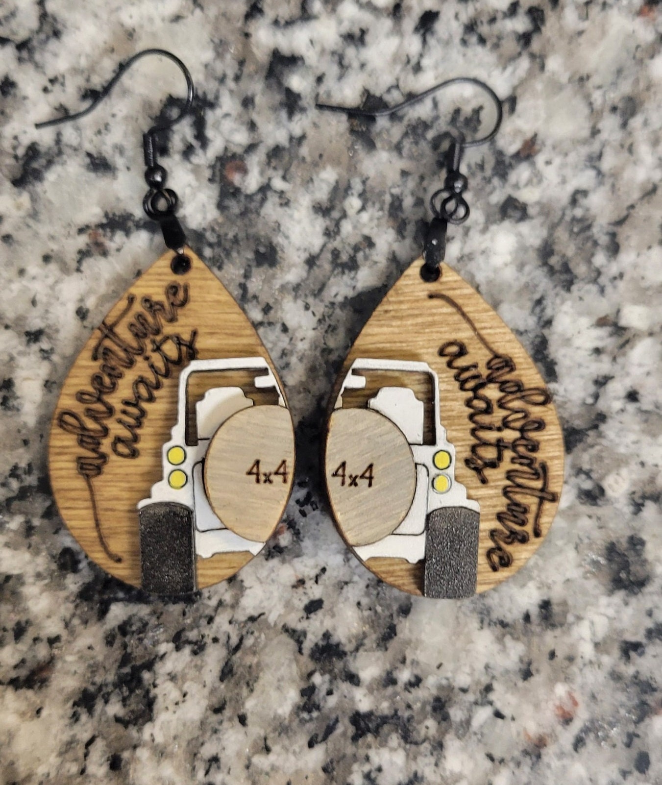 Wooden 3D Laser Cut Engraved Offroad Adventure Awaits Teardrop Dangle ...