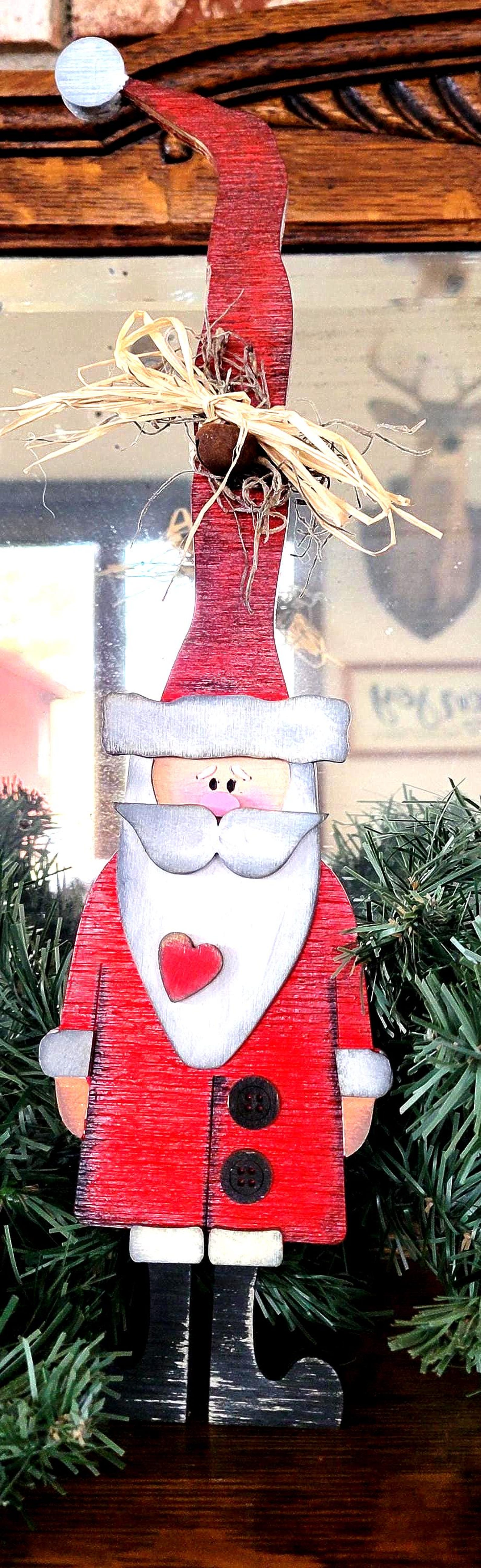 Hand-painted Prim Santa Shelf Sitter: Whimsical Christmas Decor - Etsy