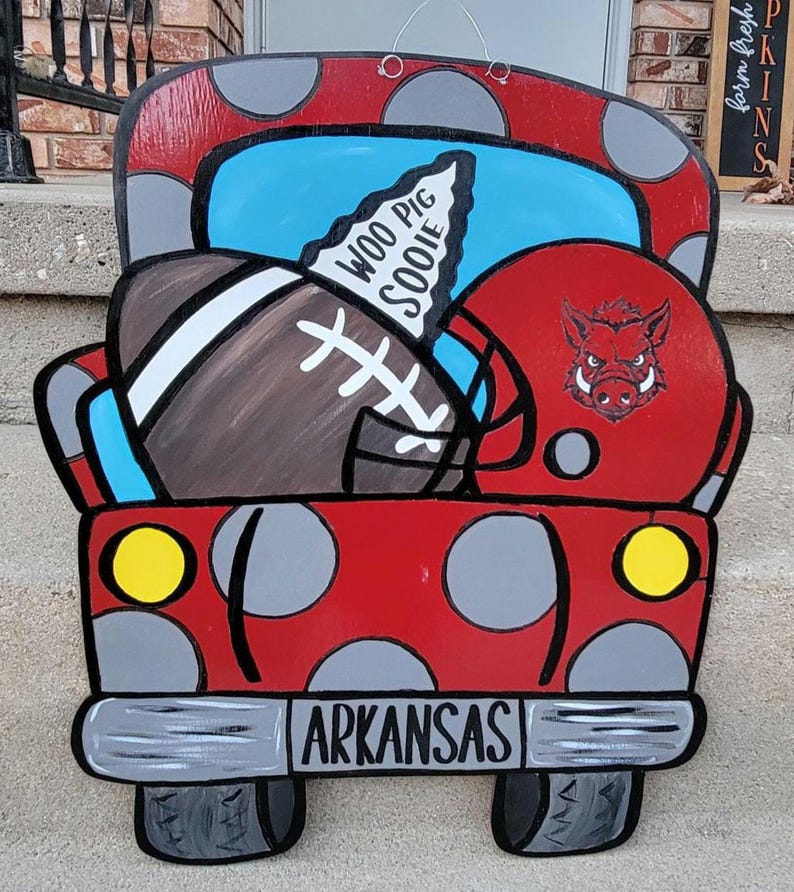 Arkansas Razorback Door Hanger, Red Truck, Large Door Sign, Dorm Deor ...