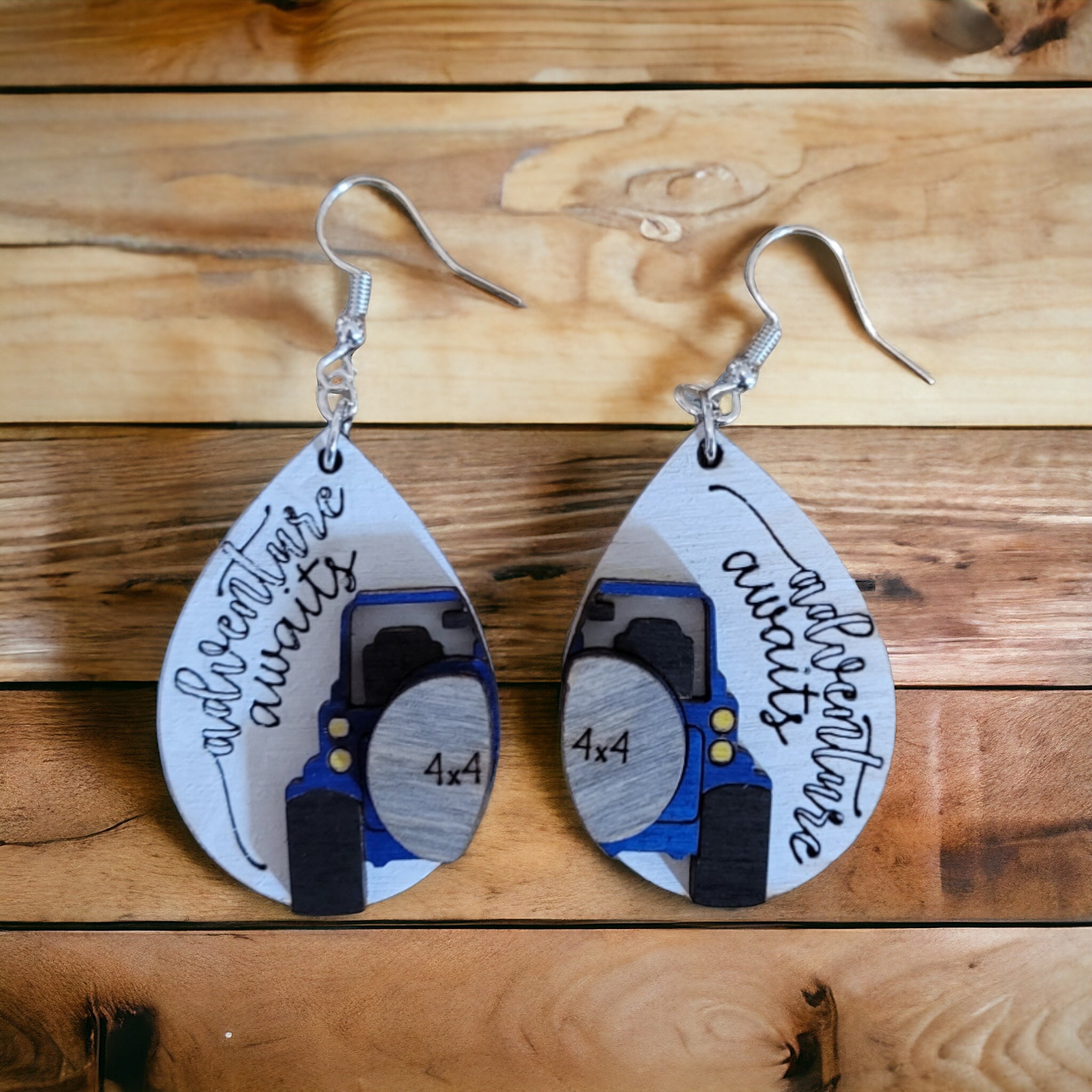 Wooden 3D Laser Cut Engraved Offroad Adventure Awaits Teardrop Dangle ...