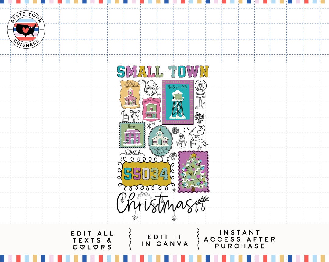 Small Town Christmas Stamp Canva Template: Hometown Holiday Design ...