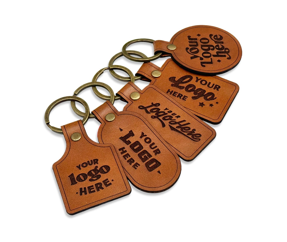 Personalized Leather Keychain: Custom Logo or Text – Saddle Tan Key Fob ...