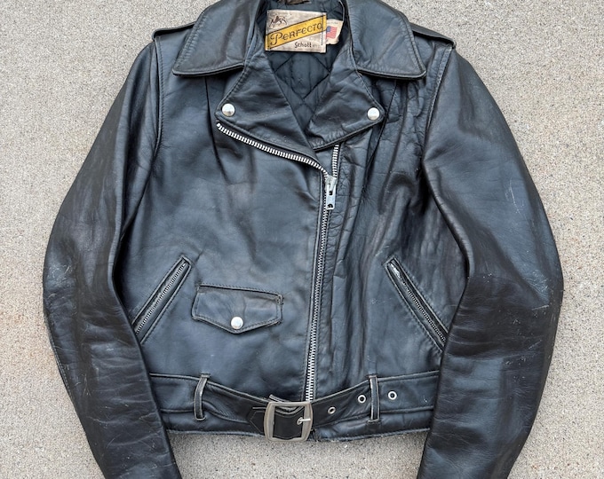 Vintage 1970s Schott Perfecto Leather Biker Jacket Retro Motorcycle ...