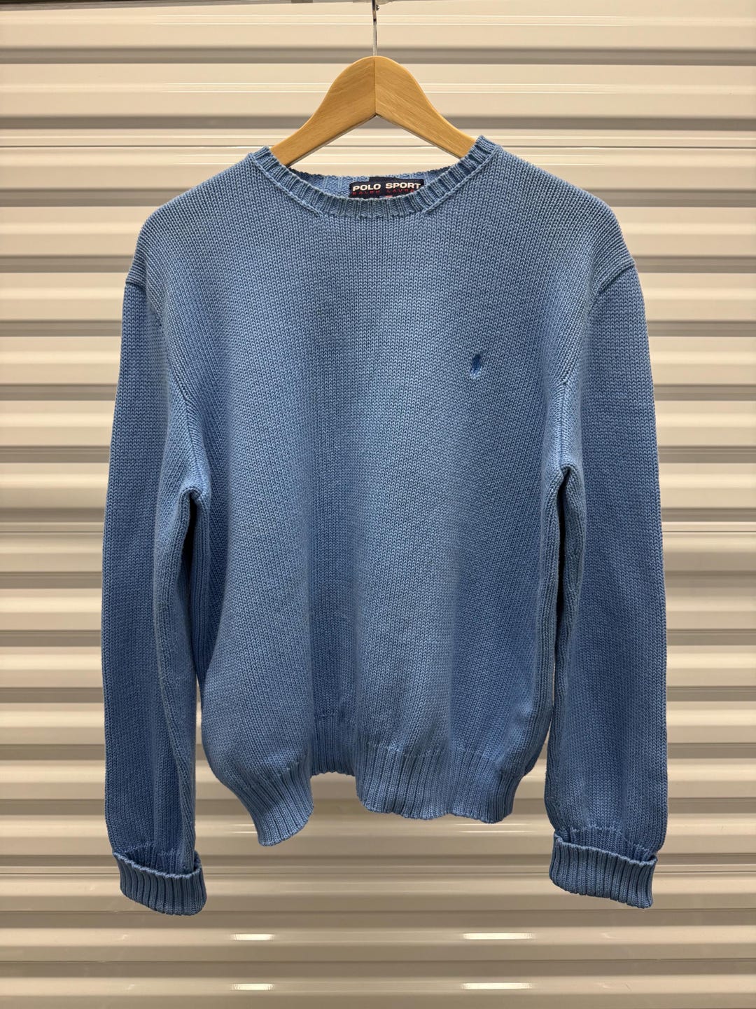 Vintage Polo Sport Ralph Lauren Baby Blue Cotton Knit Pony Logo Sweater Retro Cozy Fashion ...