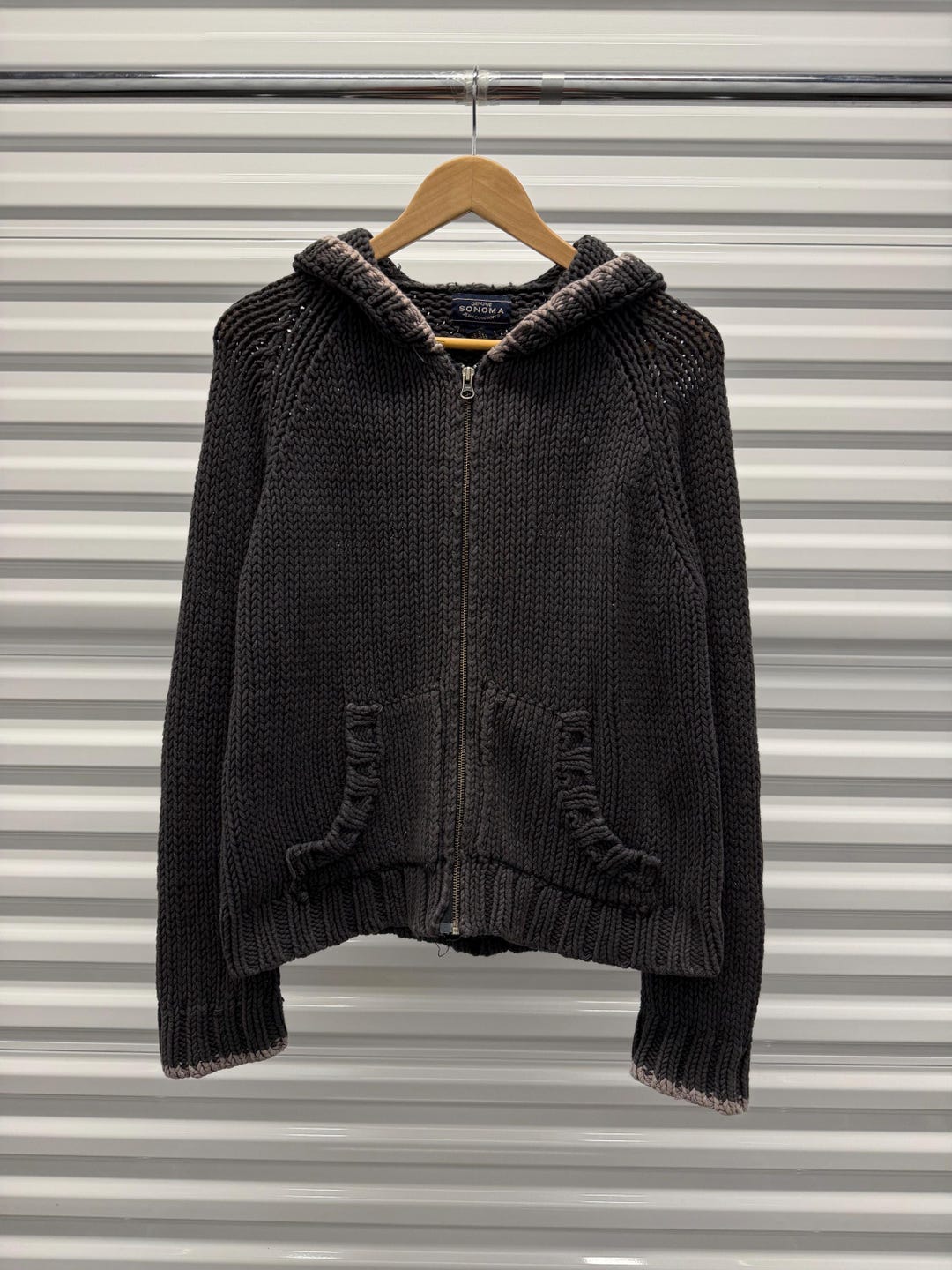 Vintage 2000s Sonoma Zip up Knit Hooded Sweatshirt Cozy Y2K Retro Style ...