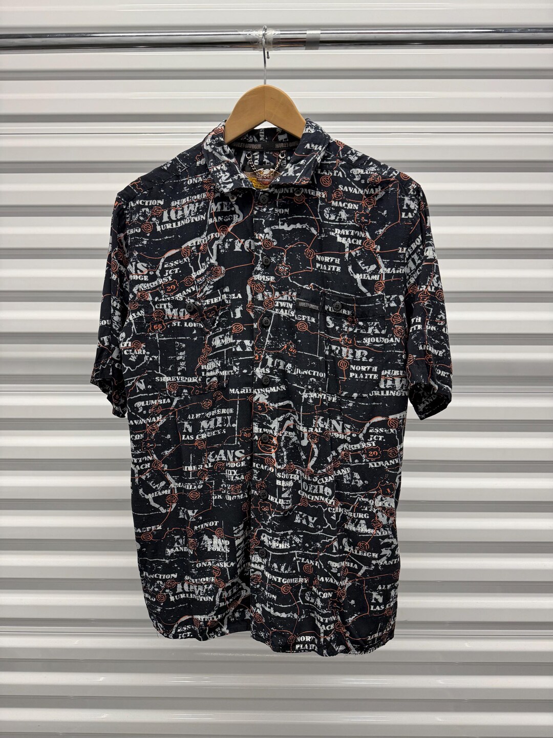 Vintage 2000s Harley Davidson Rayon Loop Collar Shirt All Over Print ...